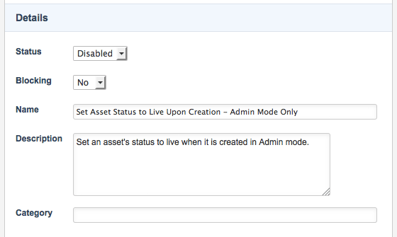 Configuring a Trigger to Set an Asset Live Upon Creation - Tutorials | Squiz Matrix 5 Documentation