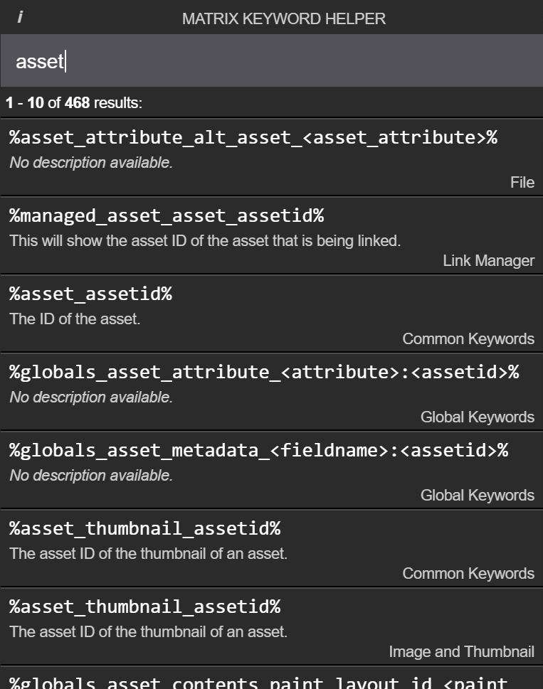 Matrix Keyword Helper Squiz Matrix 5 Documentation