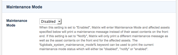 Maintenance Mode - Concepts - Manuals | Squiz Matrix 5 Documentation